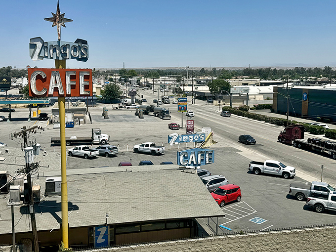From this bird's-eye view, Zingo's stands as a beacon in Bakersfield—a landmark for hungry travelers and locals alike.