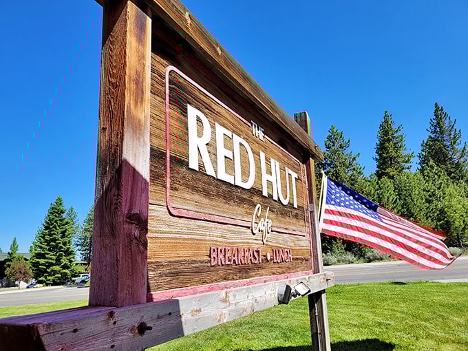 The sign says it all—RED HUT CAFÉ—with an American flag that reminds you great diners are a national treasure.