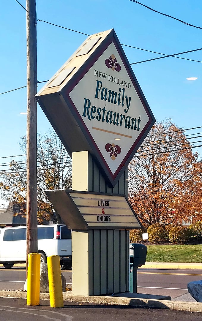 The sign proudly advertising "Liver & Onions"—a bold statement in a world of avocado toast and kale smoothies. Refreshingly unapologetic. 