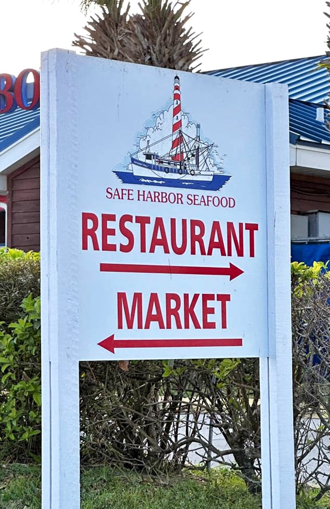 This sign doesn't just give directions—it offers life choices. Left for immediate gratification, right for taking the experience home with you.