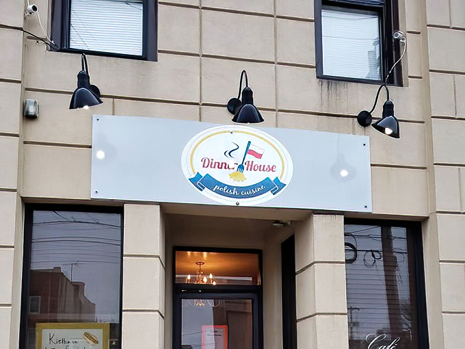 The restaurant's sign promises Polish cuisine with a simple elegance that matches the straightforward, delicious food within.