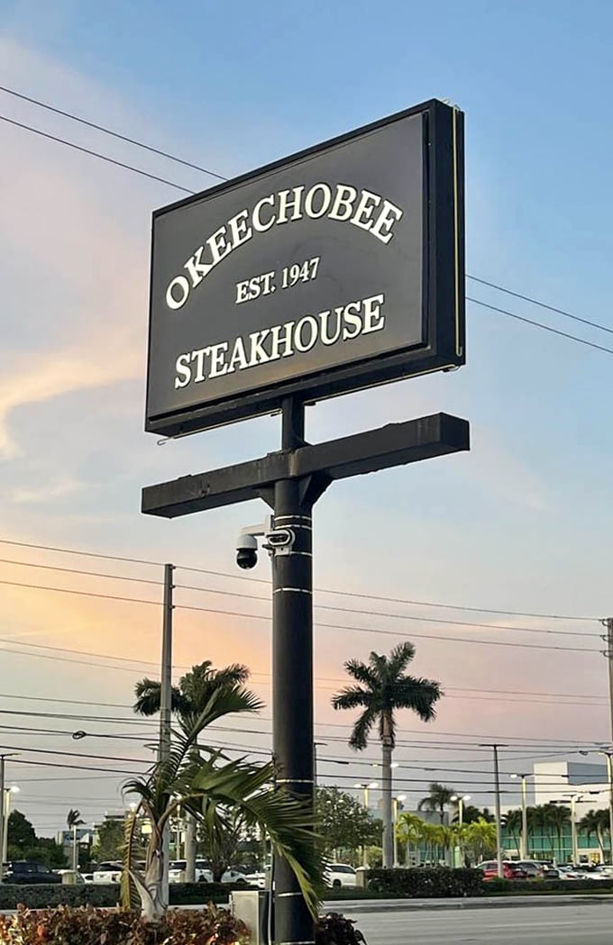 The sign stands against the Florida sky like a beacon for beef lovers—a promise of timeless quality in a state known for constant reinvention.