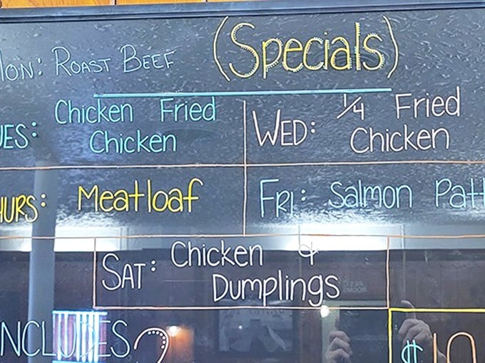 The specials board reads like a comfort food calendar—fried chicken appears twice, confirming what we already suspected about its legendary status here.