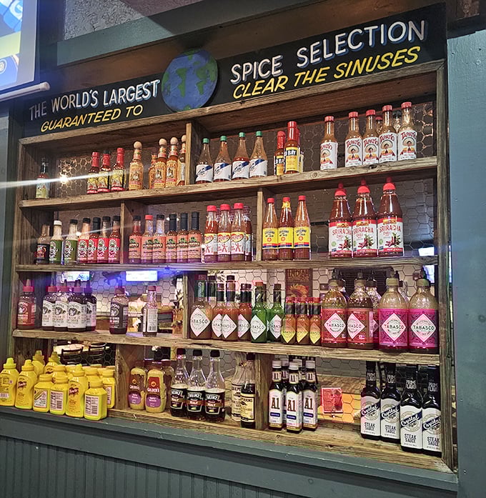 "The World's Largest Spice Selection" wall isn't just decoration—it's a shrine to flavor that promises your taste buds will never be bored.
