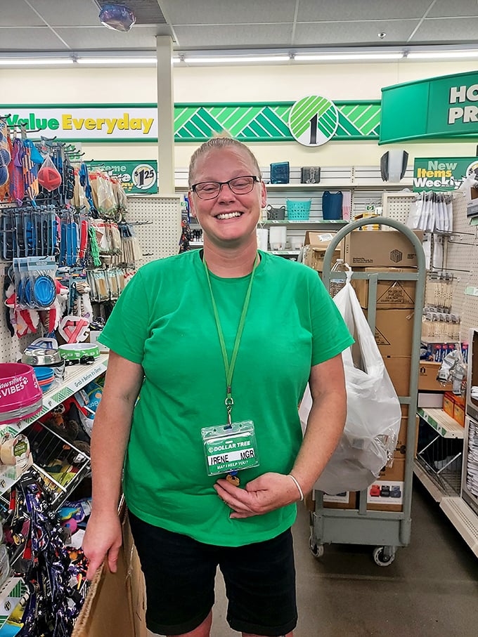 Friendly staff in signature green make the Dollar Tree experience more than just a transaction—it's a community service with a smile.