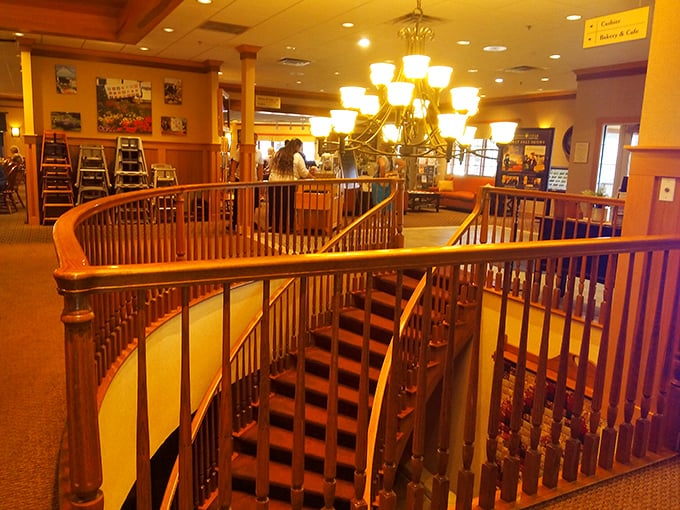 The grand staircase and chandelier give Dutch Valley unexpected elegance. It's like Downton Abbey, if Downton Abbey served chicken and dumplings.