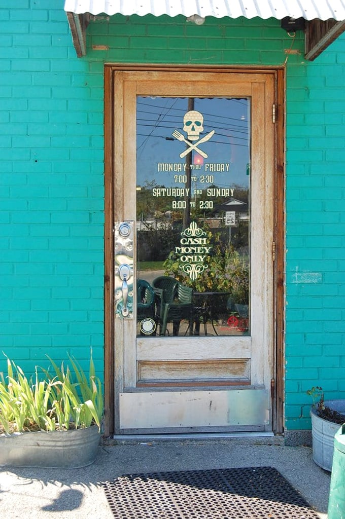Even the door promises adventure with skull and crossbones marking this culinary treasure hunt territory.