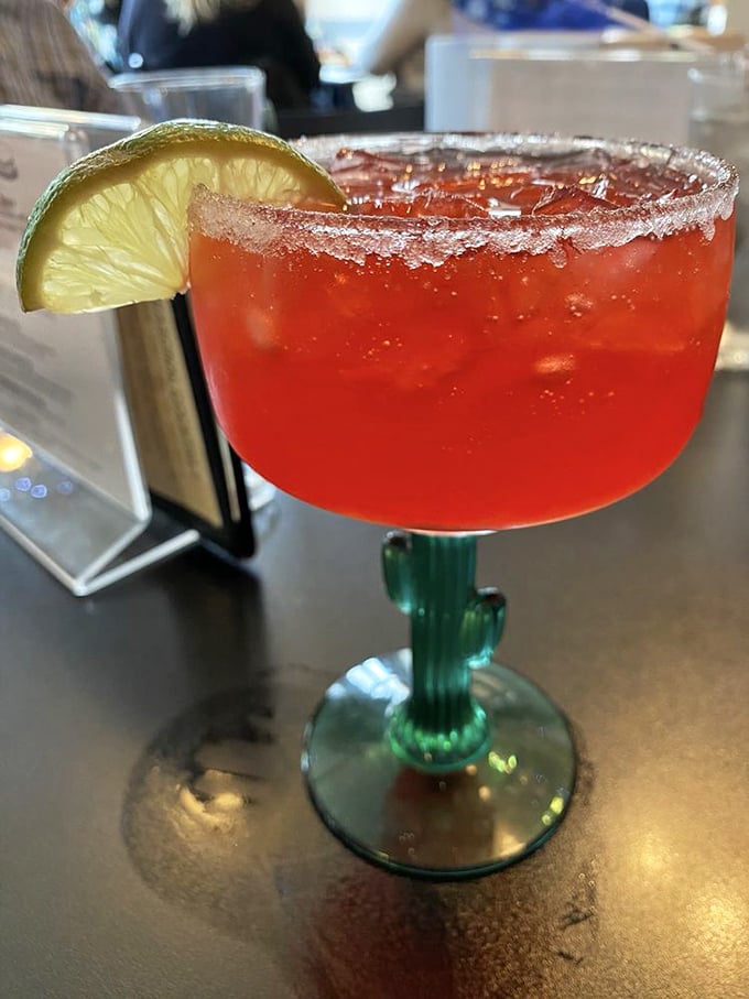 A strawberry margarita rimmed with salt, because sometimes Monday needs a little weekend magic.
