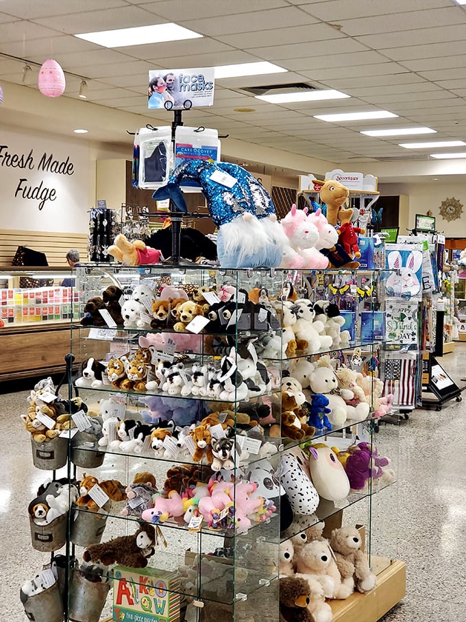 Stuffed animals and toys create a wonderland beyond sugar, proving Daffin's understands the full spectrum of childhood joy.