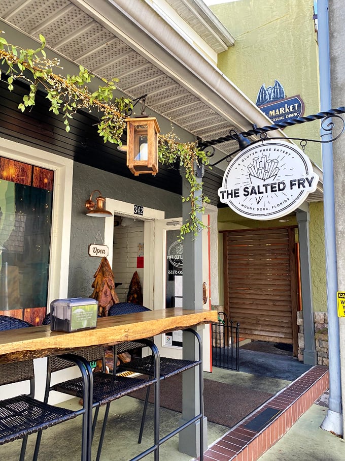 The Salted Fry offers casual dining with a side of small-town charm, where outdoor seating lets you people-watch while enjoying fresh local fare.