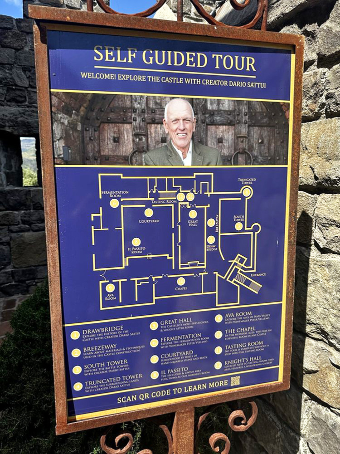 The treasure map to medieval delights. This tour guide ensures you won't miss the Great Hall, Chapel, or—most importantly—the tasting room.
