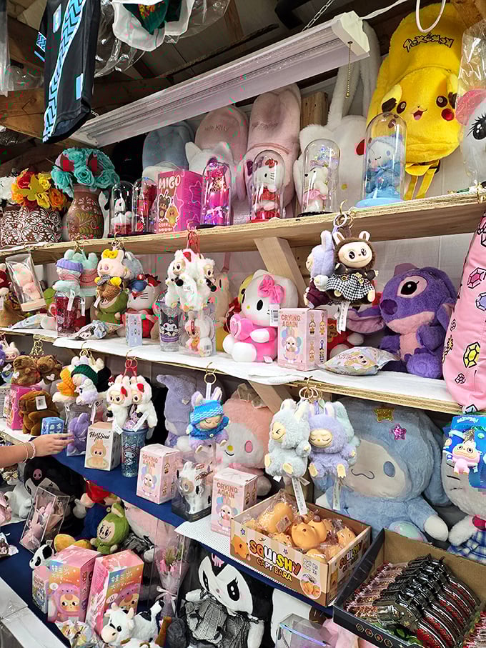 Stuffed animal paradise where childhood dreams come in plush form – that Pikachu backpack has more personality than most social media influencers.