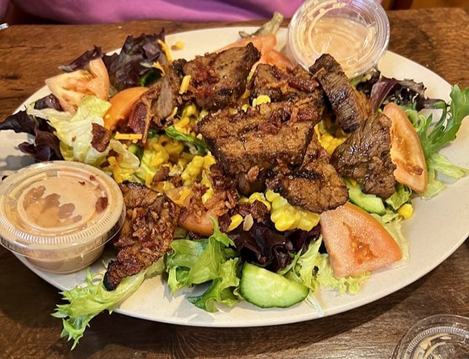 This isn't just a salad – it's a clever disguise for enjoying more barbecued meat while technically ordering something with lettuce in it.