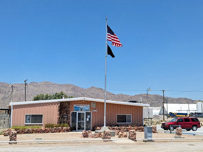Small-town pride flies high—the Elks Lodge stands as a community anchor, where American values and local identity merge under desert skies.