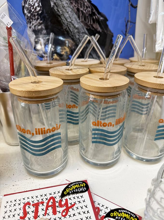 Alton-branded tumblers with bamboo lids – souvenirs that are actually useful, unlike that snow globe from Aunt Martha.