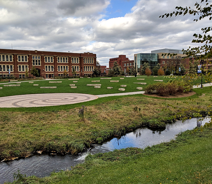 The University of Wisconsin-Eau Claire campus blends education with natural beauty, where academic pursuits flow alongside the gentle current of campus streams.