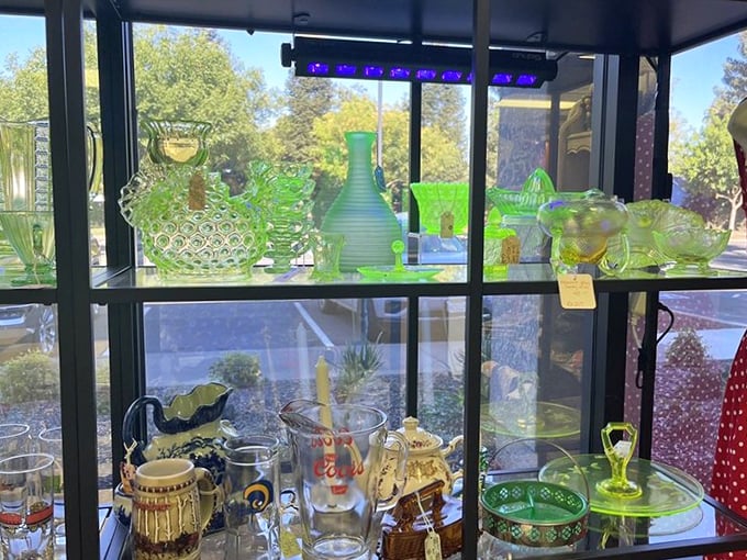 Uranium glass glows with otherworldly charm under special lighting. These Depression-era treasures literally light up a room—no nuclear physics degree required!