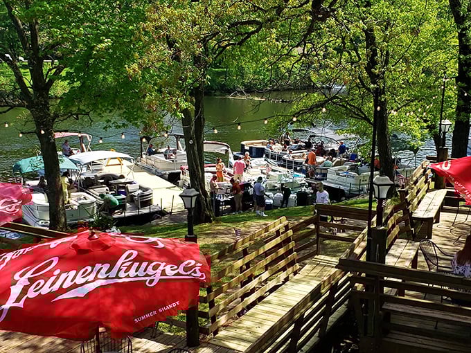 The outdoor deck doesn't just offer fresh air—it delivers a front-row seat to Wisconsin's natural beauty with a side of cold beer and hot conversation.