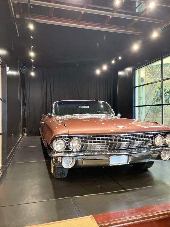 The vintage Cadillac isn't just decoration – it's a time machine to when cars had personality and breakfast was an event.