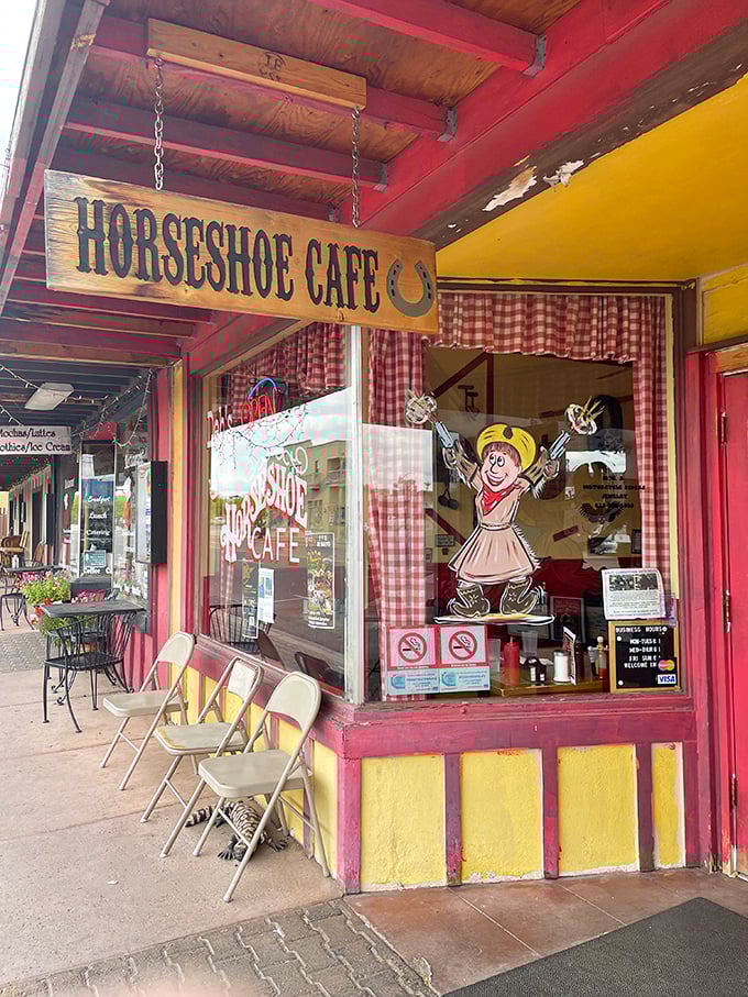 The cheerful exterior with its red and yellow color scheme practically demands you pull over and investigate.