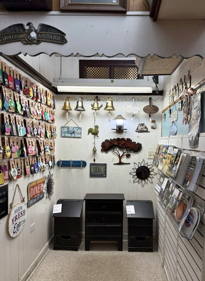 Whimsical wall décor creates pockets of charm throughout the store, turning shopping into a treasure hunt for the eyes.