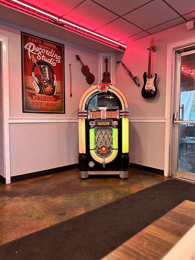 That vintage jukebox isn't just decoration—it's a time machine waiting to transport you between bites of your club sandwich.