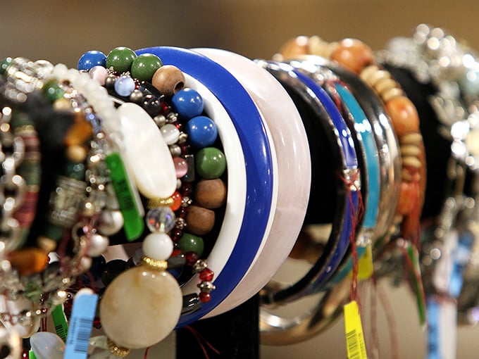 Jewelry that's lived other lives now waits for new adventures. These colorful bangles and beads could become your signature accessory for pocket change.