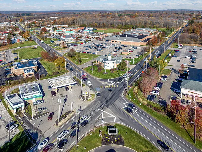 From above, Bainbridge reveals itself as a perfect crossroads community – where highways meet, pause briefly, and remind us what America looked like before chain stores.