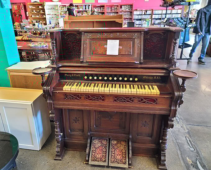 This antique Story & Clark pump organ isn't just an instrument—it's a time capsule with keys that have played melodies across generations.