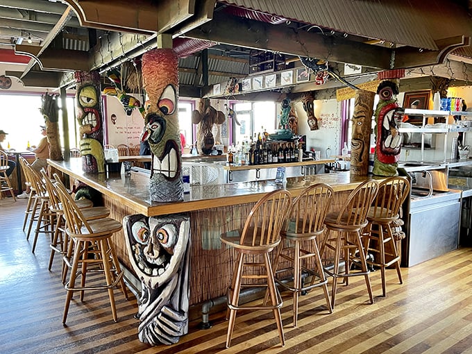 A tiki bar that took a design detour through Polynesia and landed in Ohio. Those carved posts aren't just decoration—they're conversation starters.