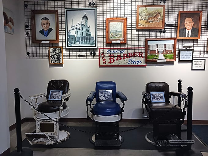 The prison barber shop exhibit—where haircuts were mandatory and style options were decidedly limited.