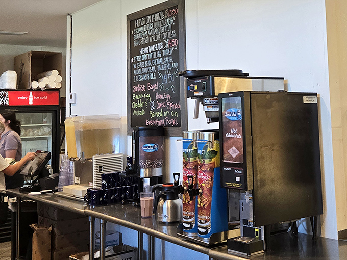 The coffee station—the beating heart of morning rituals. Where caffeine dreams come true before beach adventures begin.