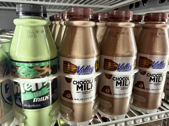 Valley chocolate milk and mint chip—the perfect sweet counterpoint to savory hot dogs. Like dessert in a bottle, with a side of nostalgia.