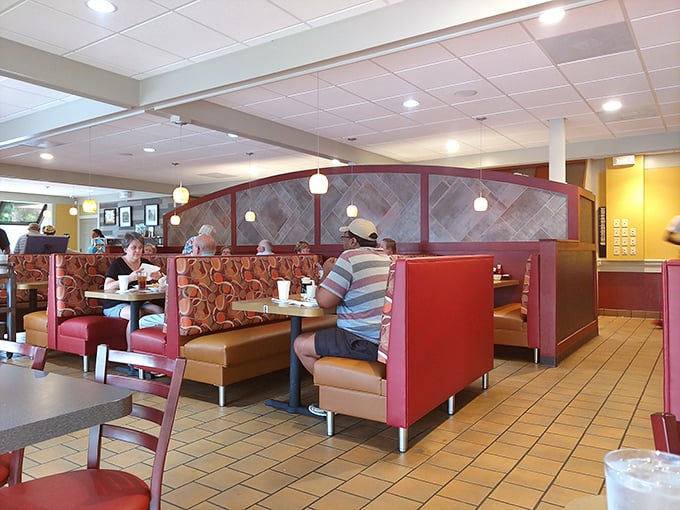 Red booths that have cradled countless conversations, celebrations, and food comas—the silent witnesses to Rock Hill's daily life and appetite.