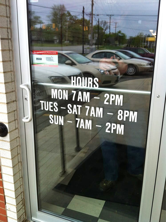 The hours posted clearly—because knowing when you can get your next fix of diner magic is information as essential as your own birthday.