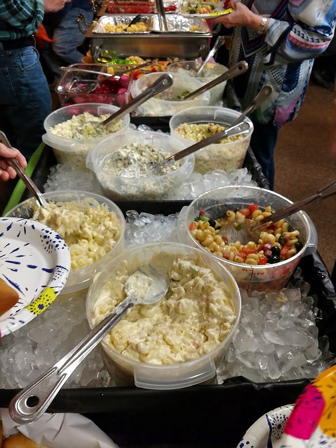 The salad bar – where Midwesterners prove they occasionally eat vegetables, usually smothered in creamy dressing and topped with bacon bits.