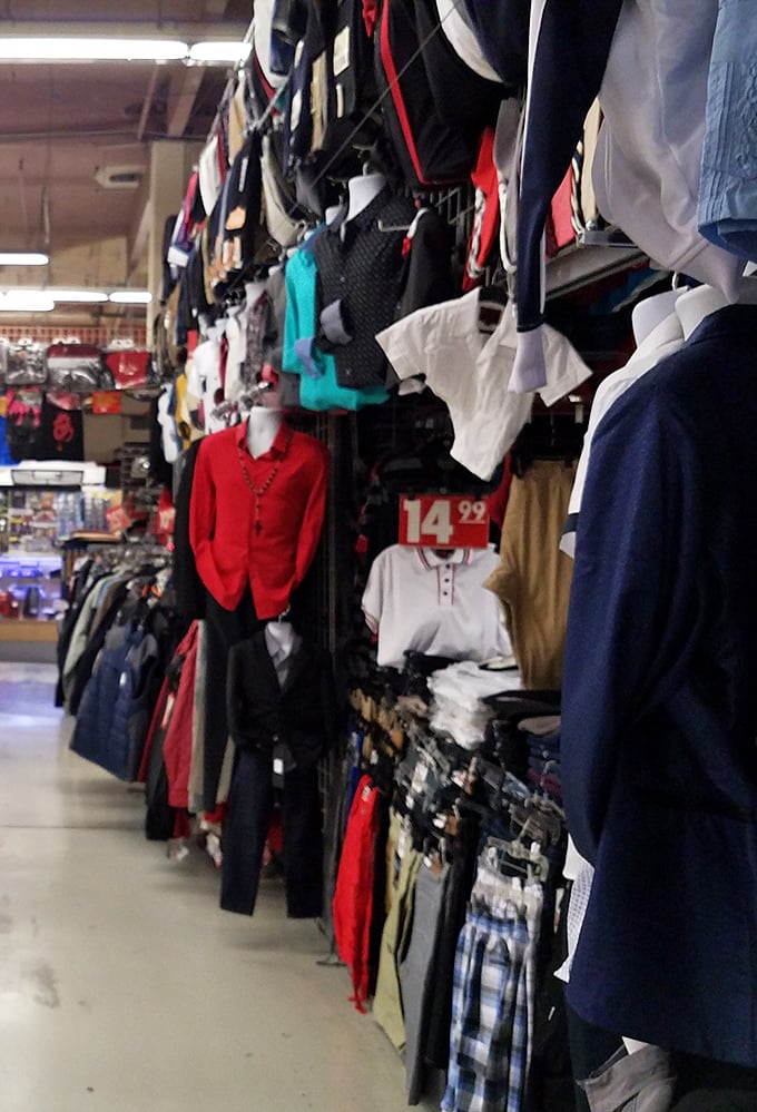 Fashion finds hang in organized chaos—proof that style doesn't need a runway when it has these bustling corridors.