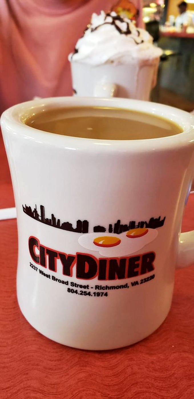This isn't just coffee—it's liquid motivation served in a mug that proudly displays the Richmond skyline and sunny-side-up optimism.