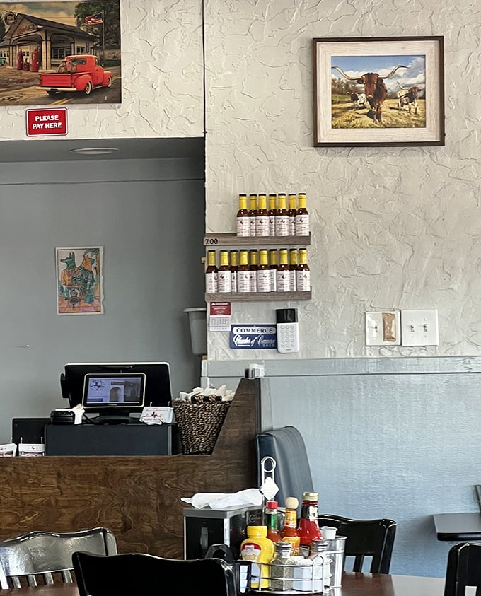 The counter area – where Texas hospitality meets efficiency, and where regulars exchange local gossip over refills.
