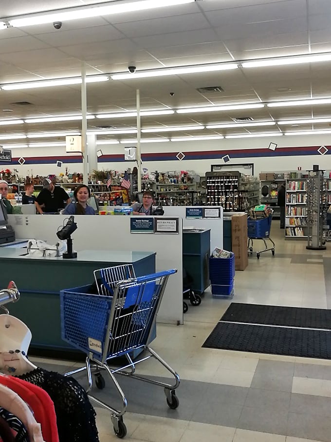 The checkout counter—final gateway between impulse and ownership, where friendly staff have seen everything from wedding dresses to taxidermy purchases.