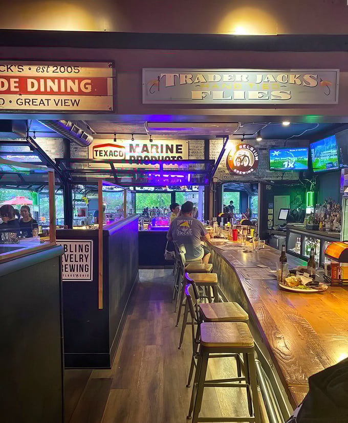The bar's rich wooden counter has heard thousands of stories, jokes, and toasts. It's not just furniture—it's a silent historian.