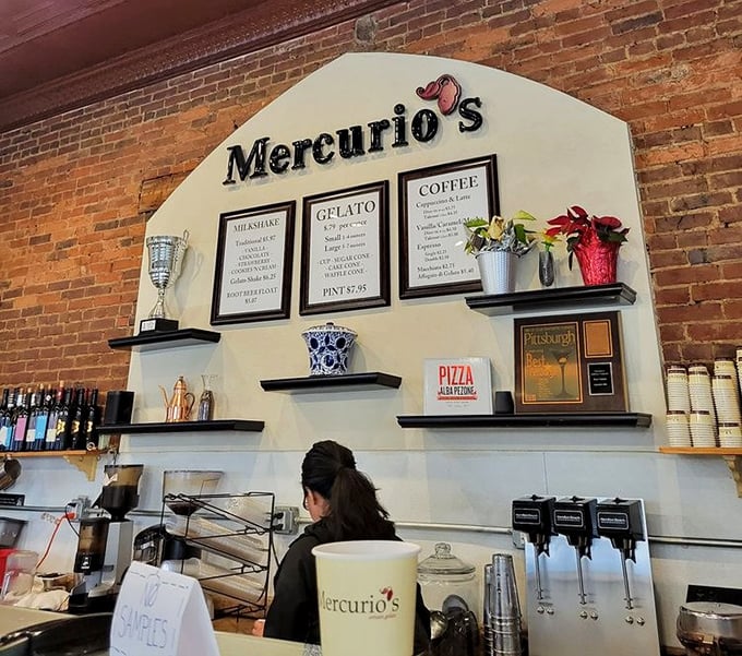 The coffee and gelato station—because Italians understand that a meal without proper finishing touches is like a symphony without its final movement.