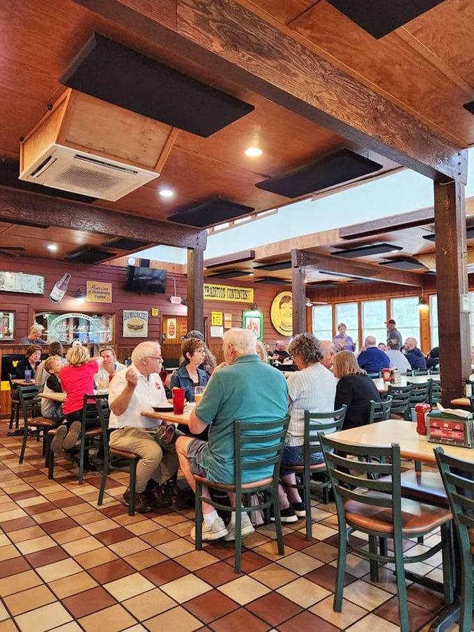 The dining room hums with the universal language of satisfaction—the sound of people too busy enjoying food to check their phones.