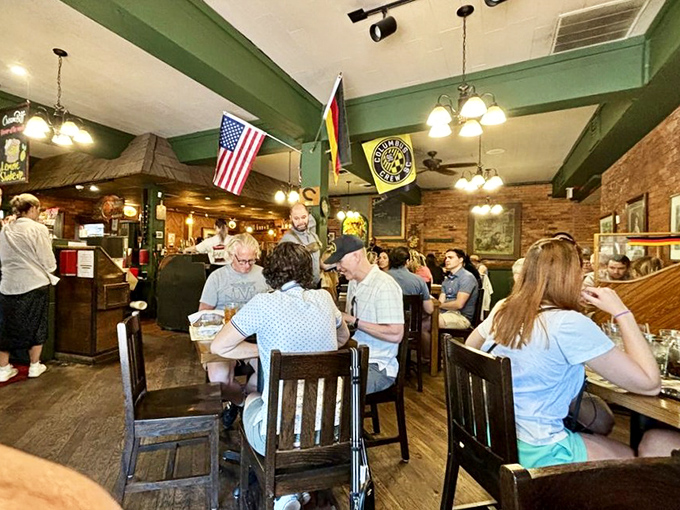 A dining room humming with the universal language of "mmm" and "pass the mustard." Every table tells a different story with the same delicious ending.