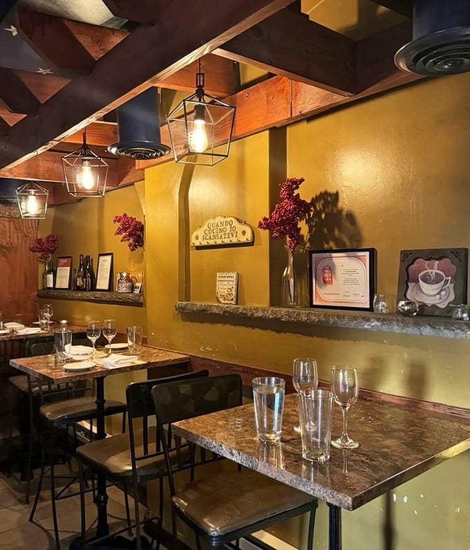 Warm woods and golden lighting create an atmosphere where every meal feels like a celebration.