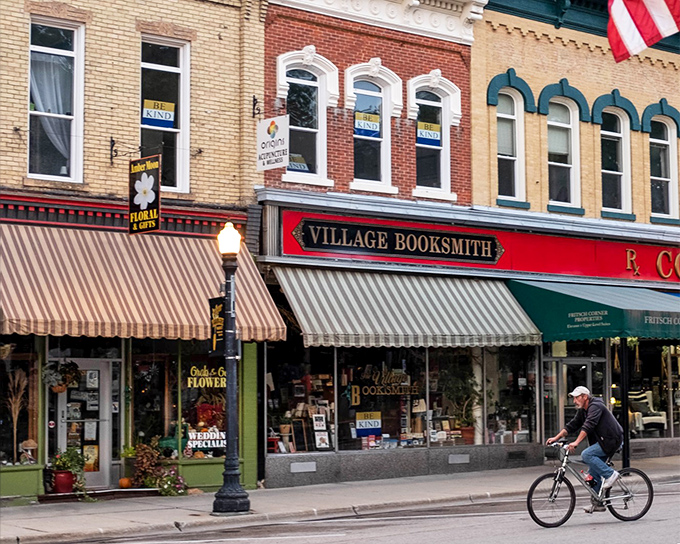 Baraboo's downtown storefronts—including the charming Village Booksmith—invite leisurely exploration on foot or by bicycle, no rushing allowed.
