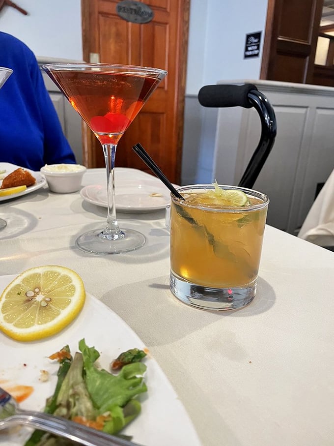 Classic cocktails served with proper glassware and garnishes—because some traditions, like a well-made Manhattan, never need updating.