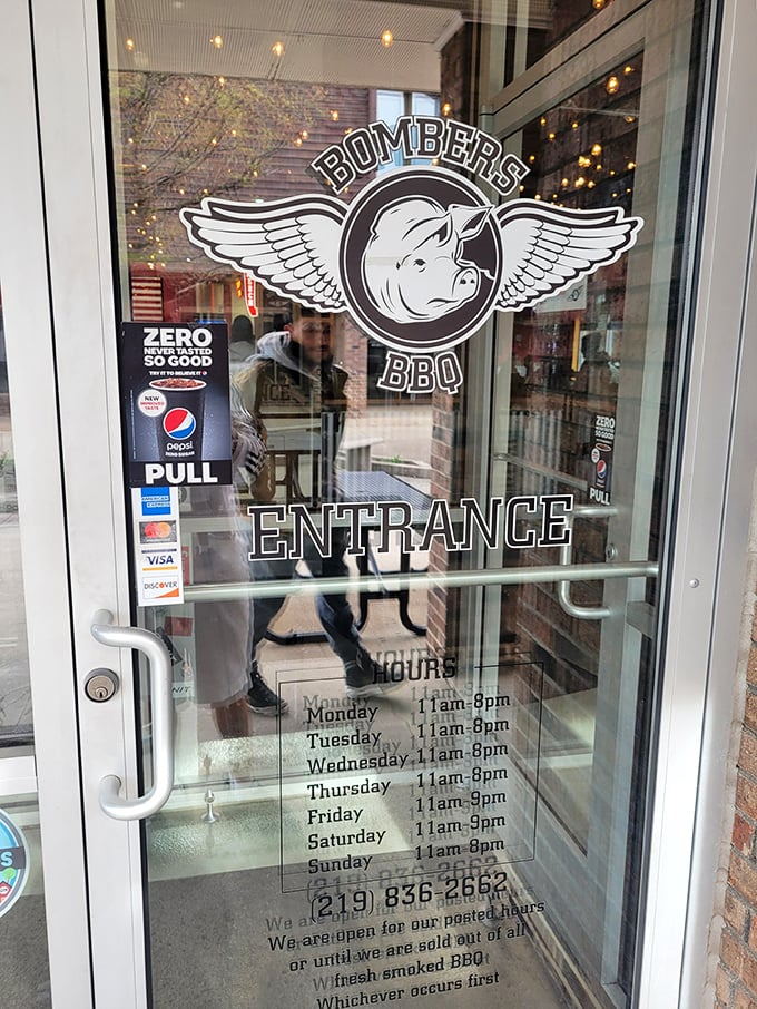 The entrance – where that flying pig logo reminds us that when barbecue is this good, anything is possible. Even pigs might fly.