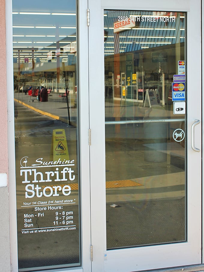 Glass doors reveal the promise within—your gateway to Florida's most rewarding thrift shopping adventure awaits.