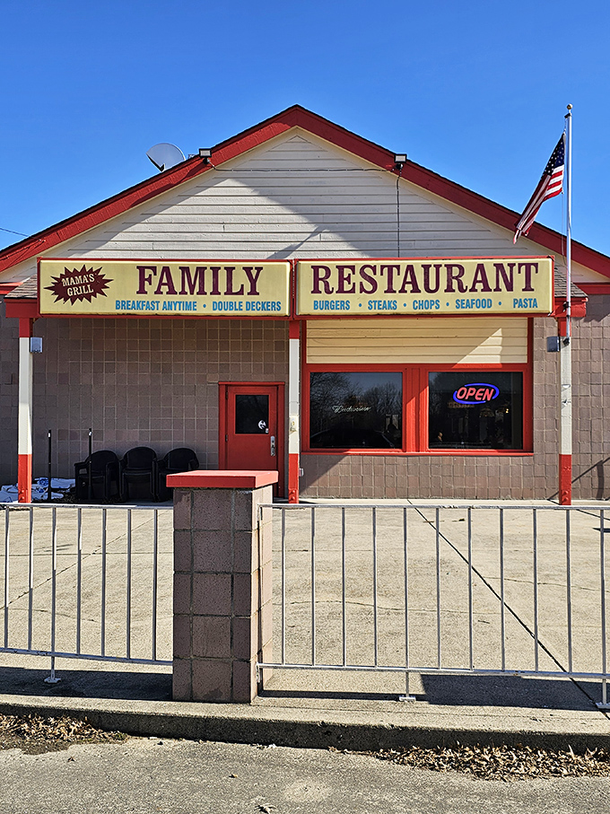 "Family Restaurant" proudly displayed above the entrance—two words that promise generous portions, reasonable prices, and food that tastes like home.